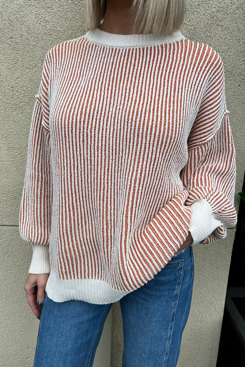 MALIA TAUPE SOFT STRIPED SWEATER – Violet Muse Boutique